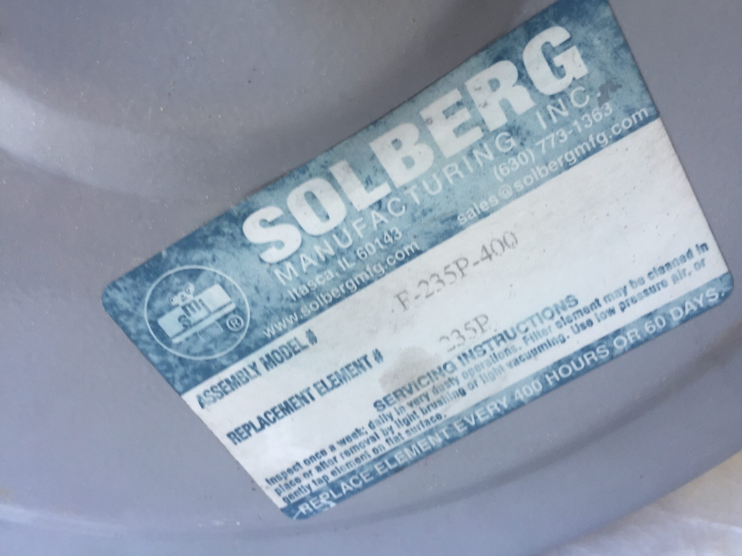 INLET VACUUM FILTERS – SOLBERG 235P – 400 - 4" outlet, 520 CFM *** $199 ...